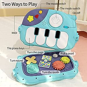 Jovow 2 in 1 Baby Gym with Walker,Baby Play Mat with 5 Infant Learning Sensory,Double-Sided Multifunctional Removable Play Piano Panel ,Sit-to-Stand Learning Walker for 0-24 Months Boy Girl