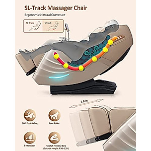 RELX Massage Chair Full Body Zero Gravity SL-Track Shiatsu Massage Chair, 12 Modes, Airbag Massage, with Yoga Stretch, Foot Massage, AI Control（Cream）