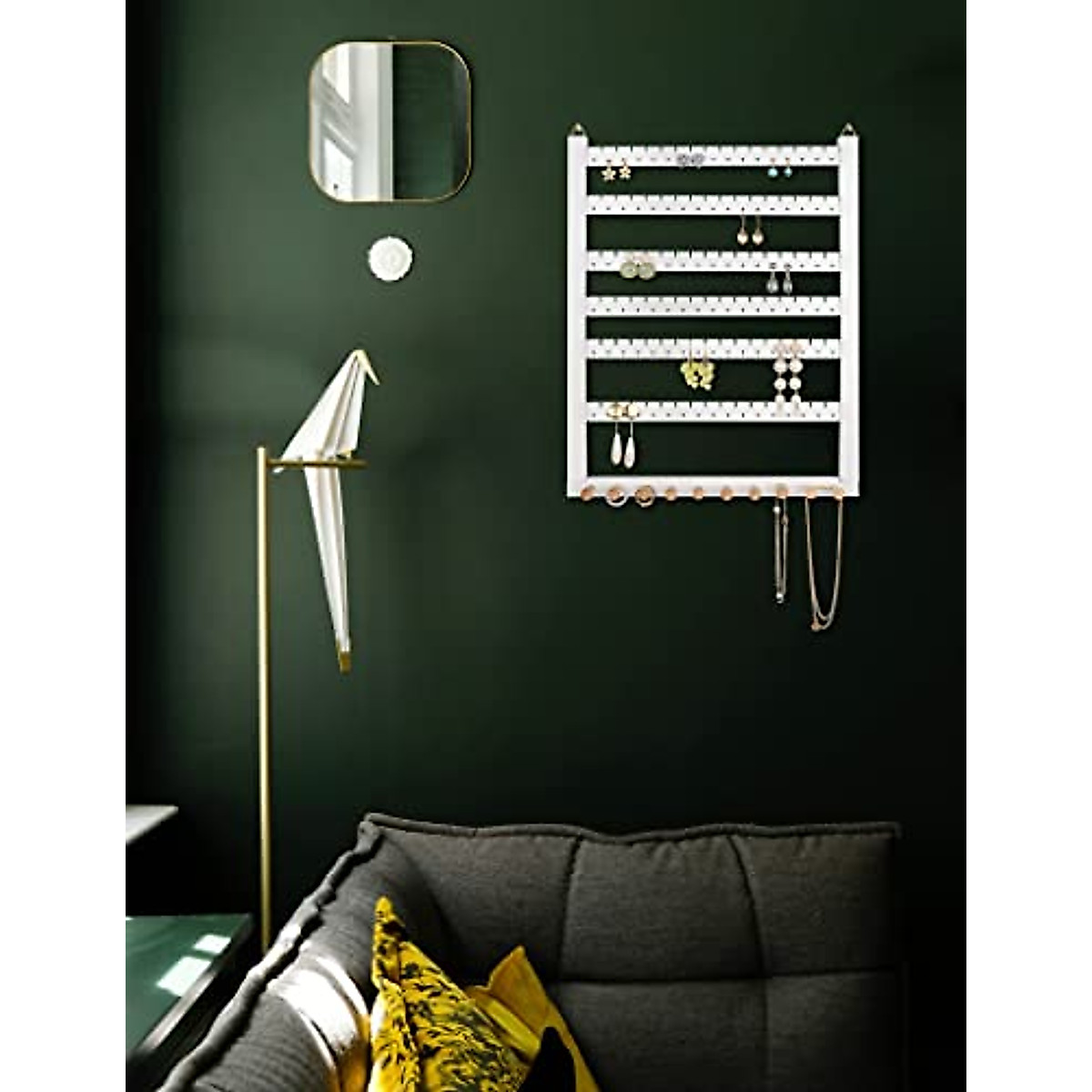 Mymazn Easy Assemble Solid Beech Wood Earring Hanging Necklace Holder Hanger Wall Mount Jewelry Organizer Rings Scruncies Organization