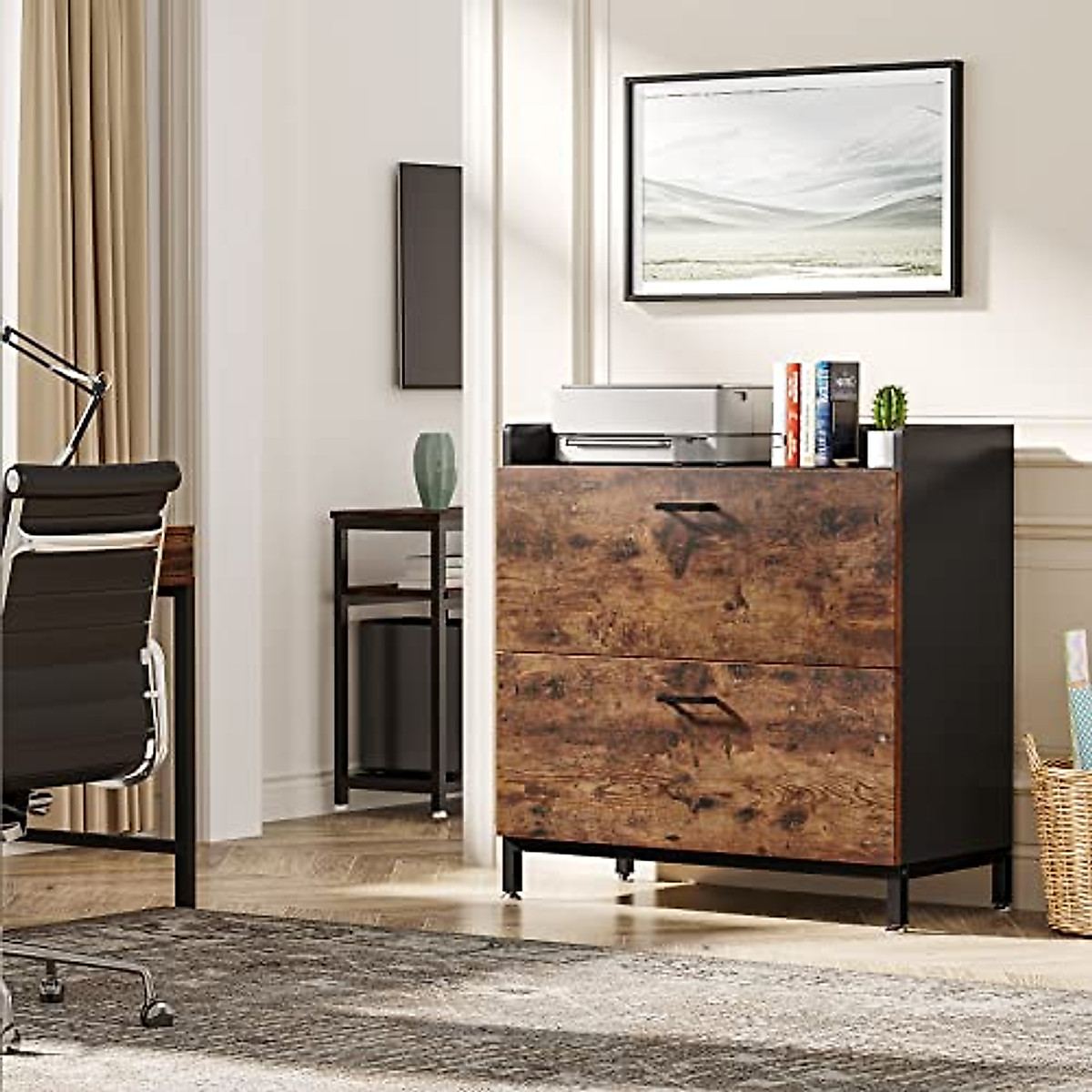 LITTLE TREE Large File Cabinet Lateral Filing Cabinets with 2 Drawers for Home Office, Industrial Wide Tall Filing Organization for Letter/Legal/F4/A4 File Size