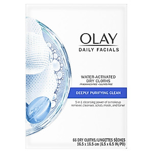 Olay Daily Facials, Deeply Purifying Clean, 5-in-1 Cleansing Wipes with Power of a Makeup Remover, Scrub, Toner, Mask and Cleanser, 66 Count