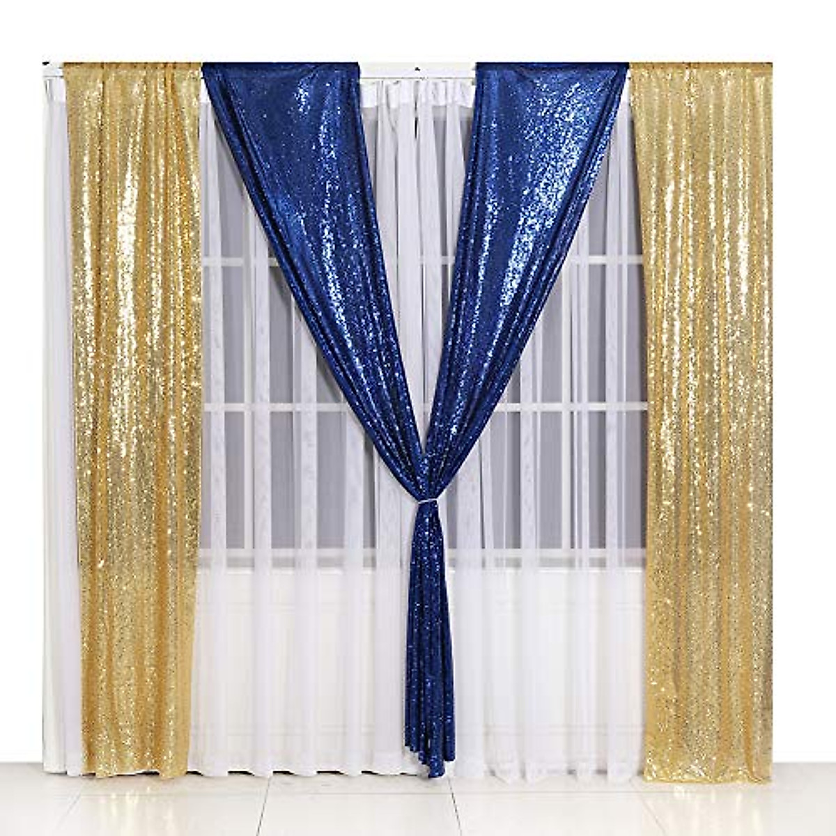 SquarePie Sequin Curtain 2FT x 8FT Navy Blue 2 Panels Backdrop for Wedding Party Independence Day