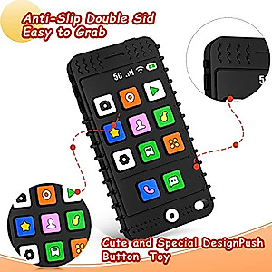 FFTROC Silicone Baby Teething Toys, Teether for Babies 6-12 Months, Smart Phone Shape Teether, Sensory Chew Toys for Boys & Girls - Black
