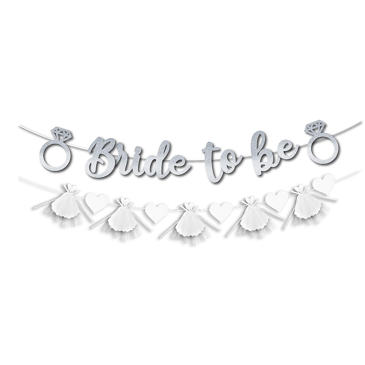 Pre-Strung Bride to Be Banner - NO DIY - Bridal Shower Banner,Bachelorette Bridal Party Decorations - Silver Glitter