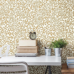 RoomMates RMK10700WP Metallic Gold Leopard Peel and Stick Wallpaper, 20.5" x 16.5 feet
