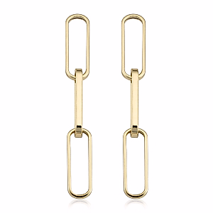 14k Yellow Gold Paper Clip Link Chain Drop Earrings (1.7 inches long)