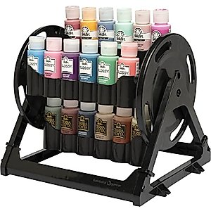 Plaid Rotational Organizer Storage Container That Stores 24 Standard 2 fl oz Bottles of Acrylic Paint for DIY Arts and Crafts, 31100, Black
