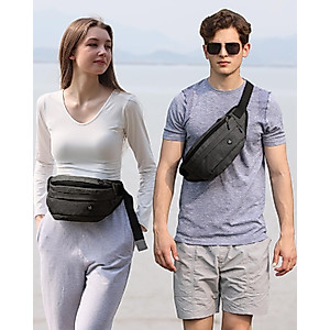 WATERFLY Fanny Pack for Men Women Water Resistant Large Hiking Waist Bag Pack Carrying All Phones for Running Walking Traveling Grey