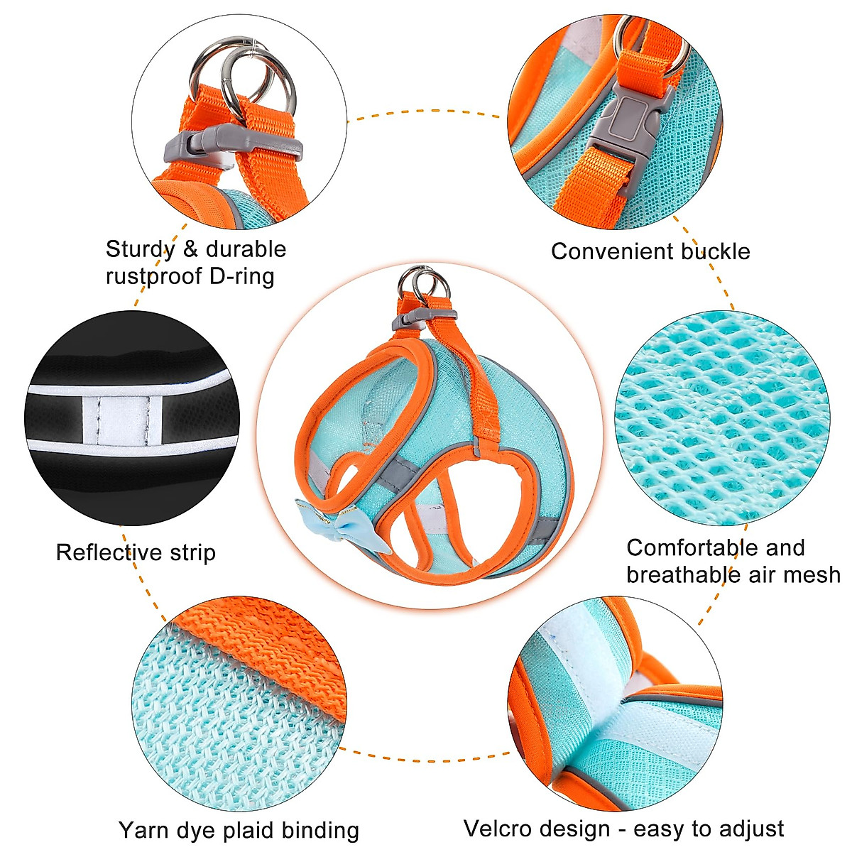 WOCUME Dog Harness with Leash Set, Step-in Breathable Puppy Cat Dog Vest Harnesses, No Pull Adjustable Reflective Puppy Harness with Soft Padded Vest for Extra-Small/Small Medium Large Dogs and Cats