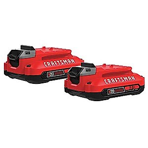 CRAFTSMAN V20 Lithium Ion Battery, 2.0-Amp Hour, 2 Pack (CMCB202-2) , Red
