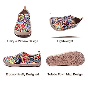 UIN Blossom Women's Fashion Floral Art Sneaker Painted Canvas Slip-On Ladies Travel Shoes (Blossom, 7.5)