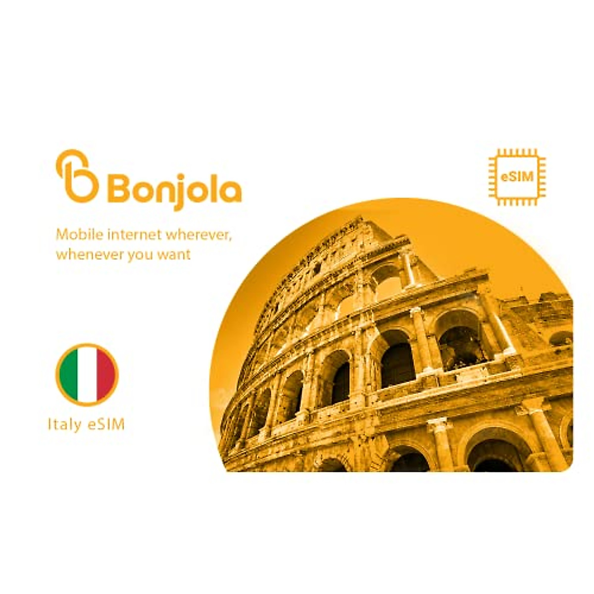 Bonjola Italy Prepaid eSIM - 3GB Instant Mobile Data. Italy Travel SIM Card. Fast and Reliable 4G/5G Internet for 30 Days. No Physical SIM Required, iPhone and Android, Supports Hotspot