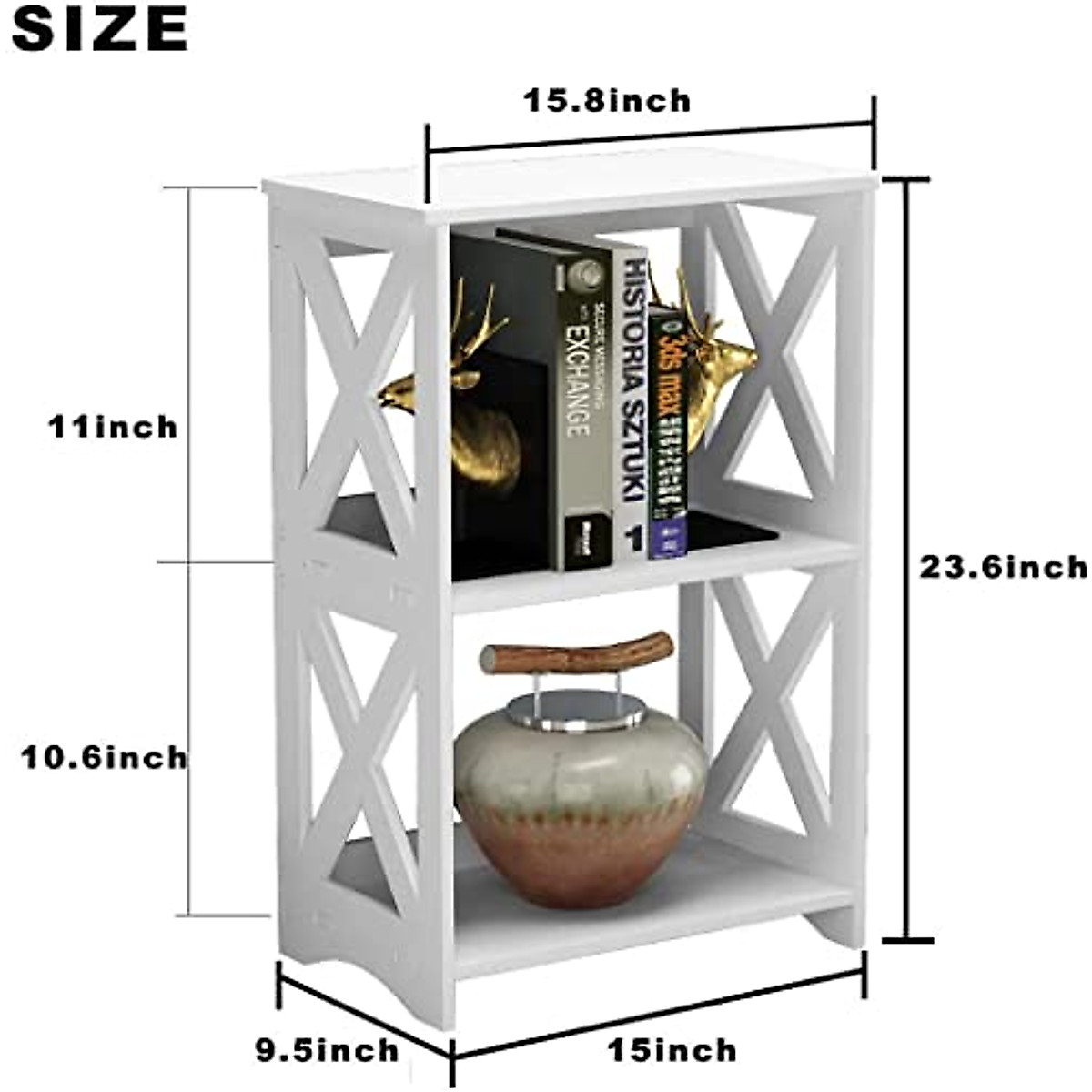 RIIPOO End Bedside Table 3 Tier, White, Bathroom Nightstand Shelf for Small Spaces, Living Room, Office, Dorms