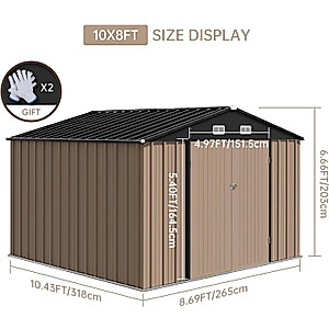 Agrestem 10 x 8 FT Outdoor Storage Shed, Metal Sheds & Outdoor Storage House with Updated Frame Structure & Double Lockable Door, Waterproof Garden Shed for Backyard Garden Patio Lawn, Brown