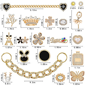 22PCS Gold Bling croc Jewelry Shoes Charms Diamond Rhinestone with Chains Accessories Decoration for Girls Women