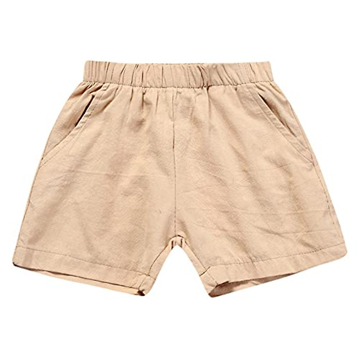 Alvivi Toddler Baby Girls Boys Cotton Linen Shorts Elastic Waistband Solid Color Booty Shorts Khaki 12-18 Months