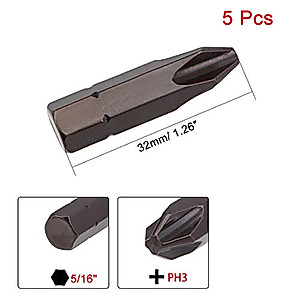 uxcell 5pcs 5/16" Hex Shank 32mm Length Magnetic Phillips Cross Screwdriver, PH3 Head Screwdriver Bits S2 Alloy Steel