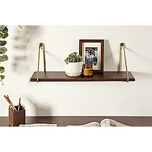 Kate and Laurel Palone Modern Wall Shelf, 24, Walnut and Gold, Minimal Transitional Shelf for Storage and Display