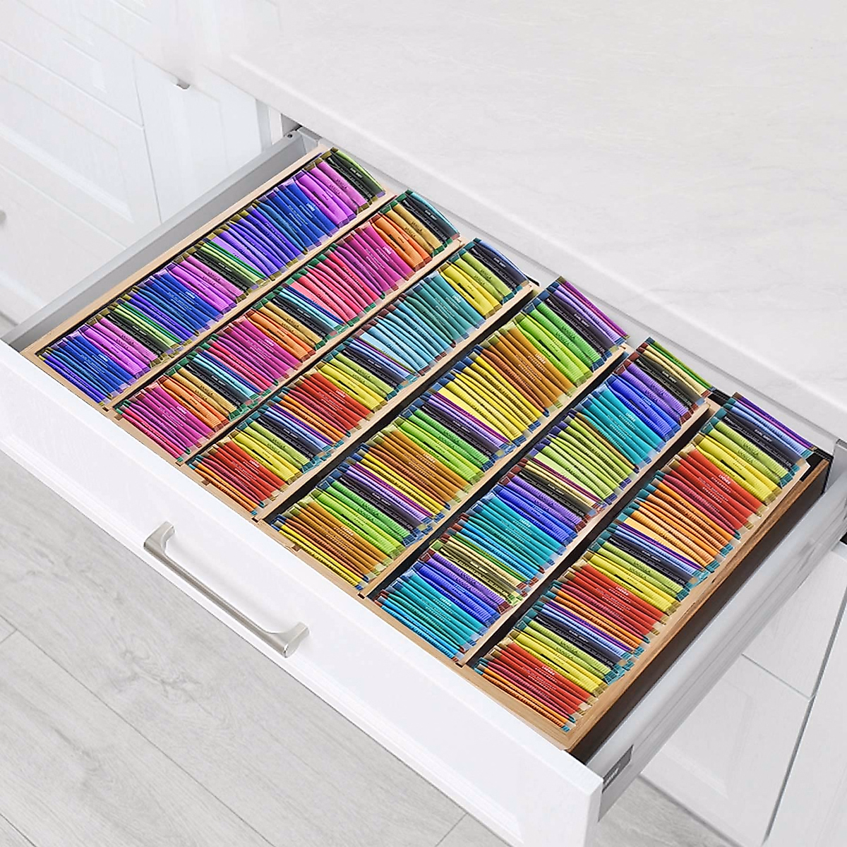 Vencer Bamboo K Cup Holder Coffee Station Organizer with 5 Adjustable Partitions,K Cup and Tea Bag Organizer for Coffee Station Home Office and Kitchen,VTO-034