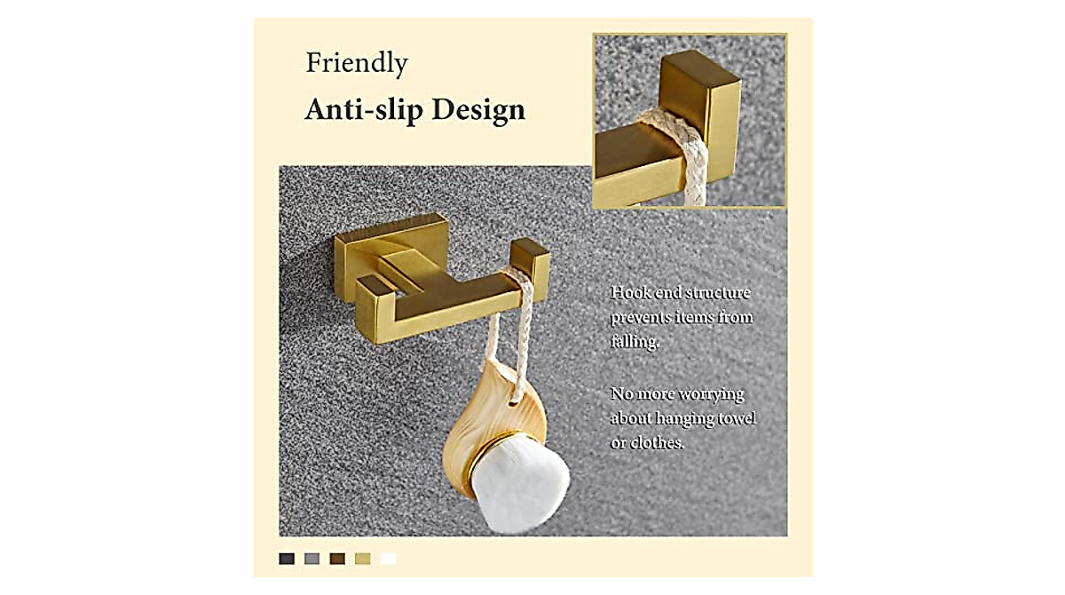 Suyar Double Towel Hook Brushed Gold - Elegant Wall Mount Organizer