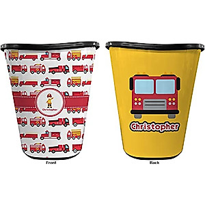 RNK Shops Firetrucks Waste Basket - Double Sided (Black) (Personalized)