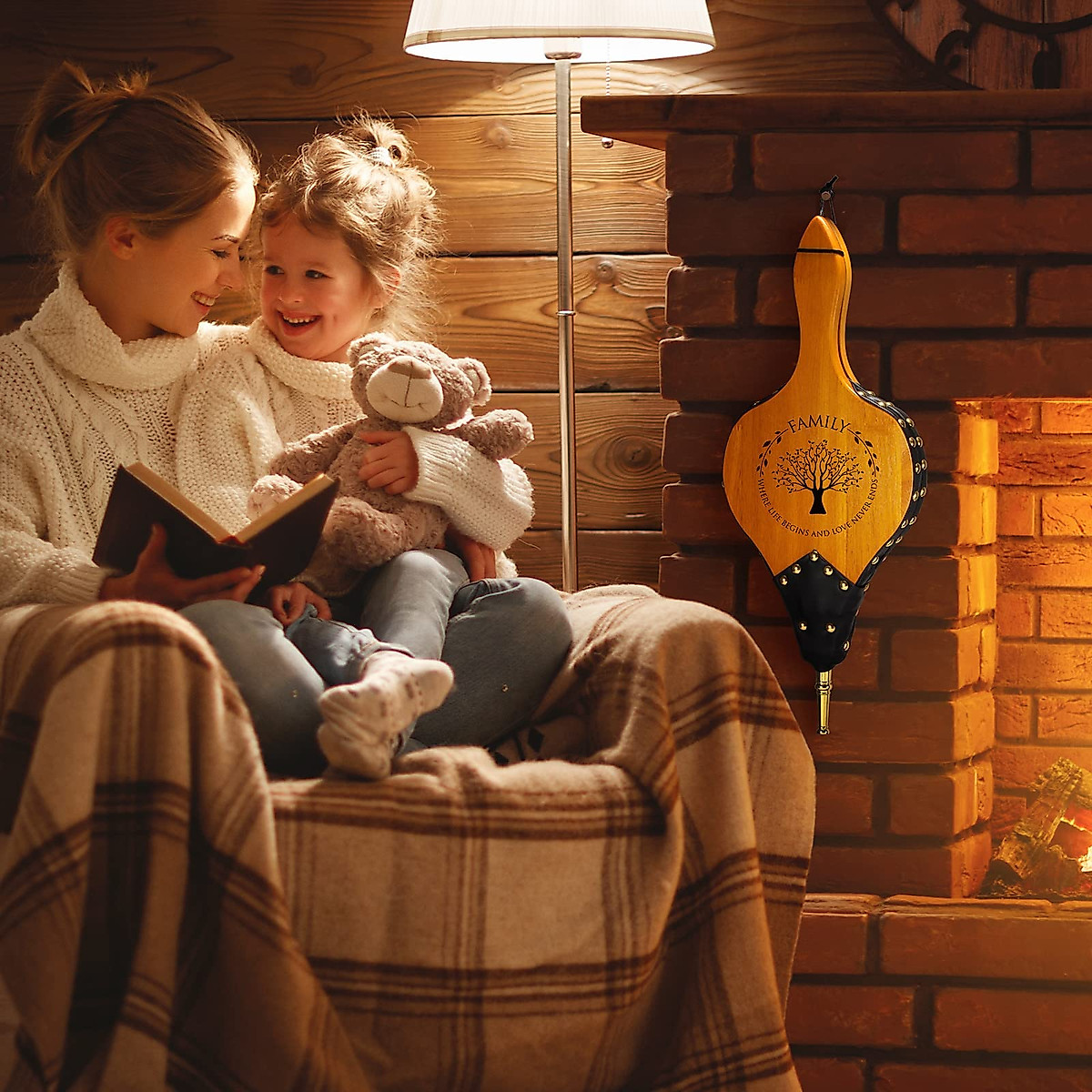 THYGIFTREE Fireplace Bellows Indoor 19x8 Custom Large Wood Fire Blower with Hanging Strap, Long Handle, Metal Nozzle, Tool for Fireplace, Fire Pit, Wood Stove, BBQ, Fireplace Decor - Family