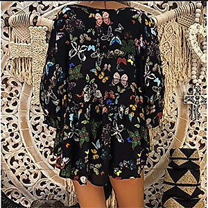 Andongnywell Women's Casual Loose Sleeve V Neck Blouse Top Floral Print Shirt Top Chiffon Shirt Tunics (Multicolor 4,5,XX-Large)