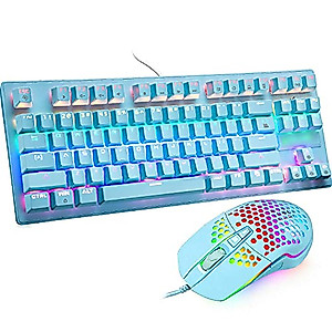 Mechanical Gaming Keyboard, LED RGB Backlit Compact 87 Keys Mini Wired Office Keyboard with Blue Switch for Windows Laptop PC Mac - Blue