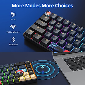 surmen GT68 65% Wireless Mechanical Gaming Keyboard 60 Percent RGB Hot-Swappable 68-Key Compact Keyboard Bluetooth5.0/2.4G/USB with Yellow Switch (Gateron Yellow, Blue Samurai 68)