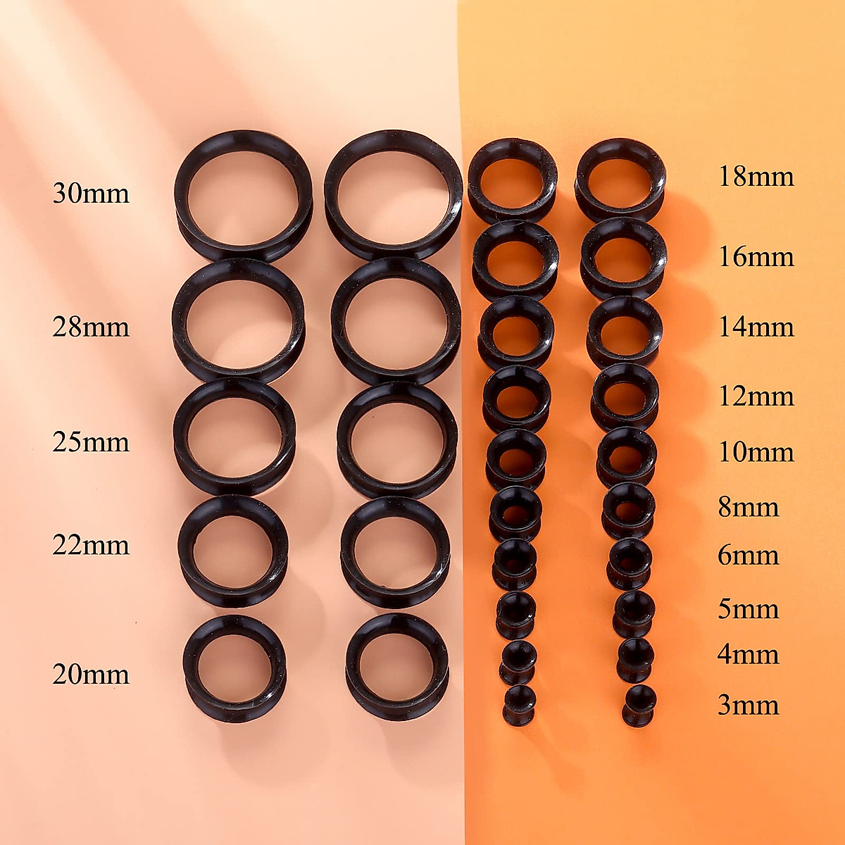 Xpircn 15 Pairs Thin Silicone Gauges Flexible Skin Ear Tunnles Plugs Double Flared Hollow Expander Ear Piercing Jewelry 3mm-30mm (Mixed Gauges)