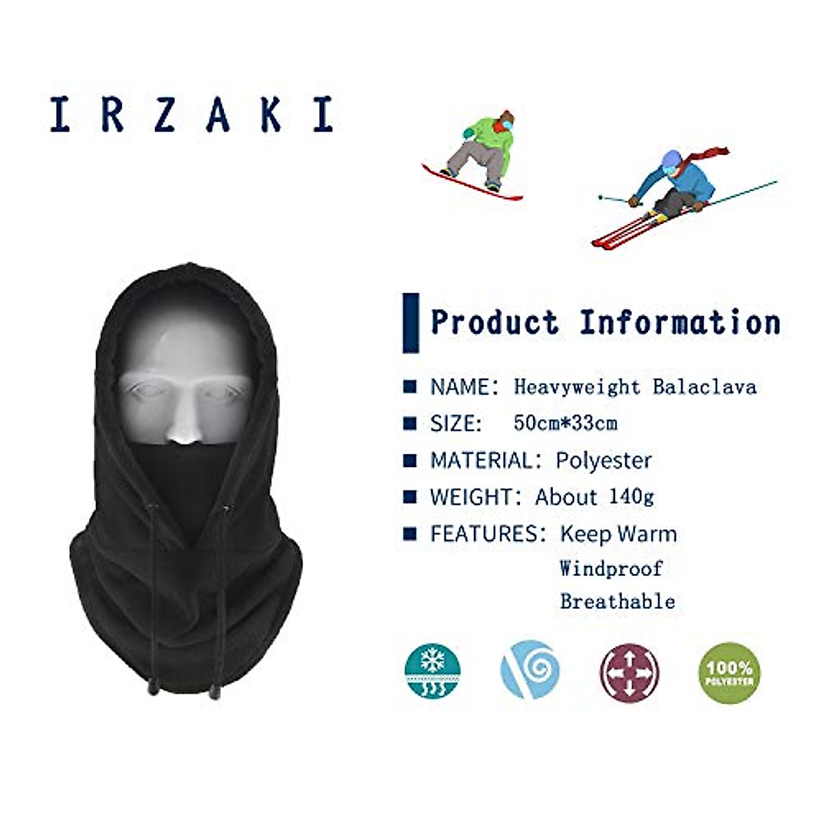 Balaclava Face Mask for Cold Weather - Windproof Ski Mask - Thermal Heavyweight Head Hood for Men and Women… Black