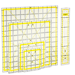 Suwimut Set of 5 Acrylic Quilting Ruler, Square Acrylic Quilter Ruler Fabric Cutting Ruler Clear Mark Acrylic Ruler with Double Colored Grid Lines for Quilting, Sewing, Crafts Template