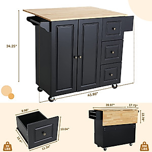 Kitchen Island with Storage,Kitchen Island on Wheels,Island Table for Kitchen,Rolling Kitchen Island,Kitchen Island Cart with Spice Rack, Towel Rack & Drawer, Expandable Top Large Kitchen Trolley Cart