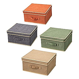 DOMEraax Storage Bins with Lid, Foldable Clothing Storage Box case with Handle for Toy, Books, Closet, Bedroom, Home, 4 Color Set, 13L x 12.5W x 7H inch