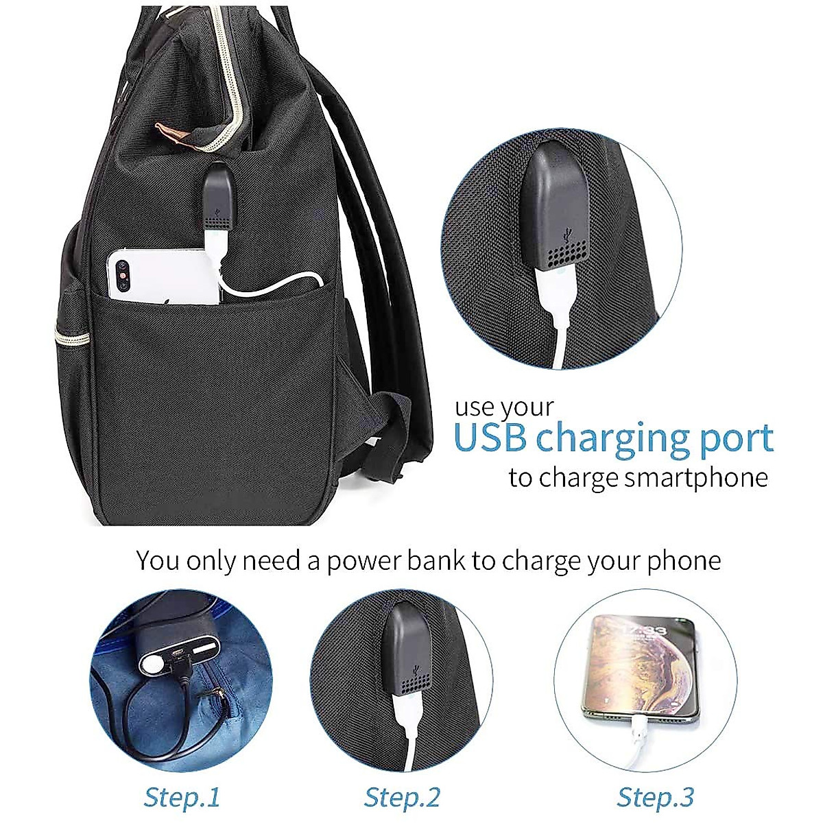 MOCFACE Laptop Backpack for Women,15.6 Inch Stylish College School Backpack with USB Charging Port,Water Resistant Casual Daypack Computer Backpack for Girls/Nurse/Teacher/Travel-Black