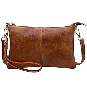 Beurlike Leather Wristlet Wallet Clutch Purses For Women Small Crossbody Phone Bags(Vegan Leather Brown)