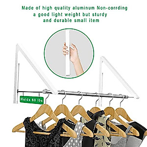Anjuer Laundry Room Drying Rack Wall Mounted Clothes Hanger Folding Wall Coat Racks Aluminum Home Storage Organiser Space Savers White 2 Rakcs with Rod