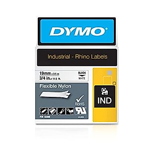 DYMO Industrial Flexible Nylon Labels, 3/4", Black on White, 18489, DYMO Authentic