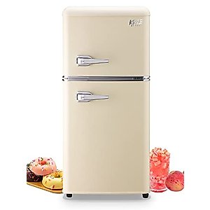 KRIB BLING 3.5 Cu.ft Compact Refrigerator, Mini Fridge with Freezer, Retro Design Small Drink Chiller with 2 Door Adjustable Mechanical Thermostat for Home, Office, Dorm or RV, White