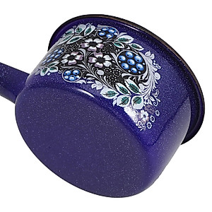 Cabilock Enamel Milk Pan, Mini Butter Warmer Pot Enameled Saucepan Small Enamelware Pot with Handle for Heating Milk Melting Butter Boiling Water Blue