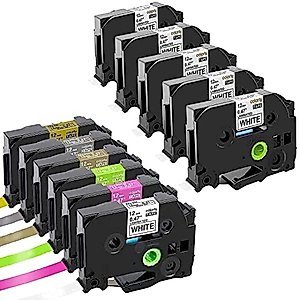 Colorty Compatible Label Tape Replacement for Brother P Touch TZe 12mm 0.47 Laminated Tape Black on Multicolored Label Tape for P-Touch PT H110 D210 D600 1230PC 1280 Label Maker, 11 Pack