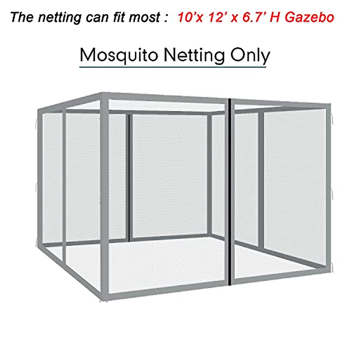 Replacement Universal Gazebo Netting 4 Panels with Zipper for Garden Patio Yard, ONLY Netting (10‘x12’, Grey)
