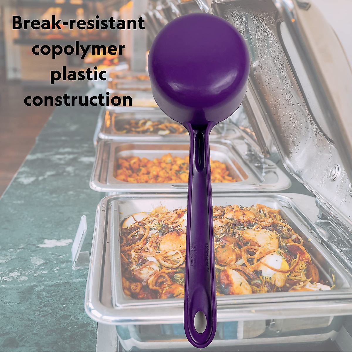 Rite-Size 12 oz. Solid Round Circle Server Portion Utensil, Copolymer Plastic Heat Resistant Professional Cooking Tool, Purple