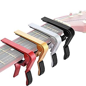 Mudder 4 Pcs Guitar Capo Aluminum Metal Universal, Acoustic and Classical Electric Guitars, Bass, Banjo, Violin, Mandolin, Ukulele All Types Lightweight String Instrument (Black, Red, Silver, Gold)