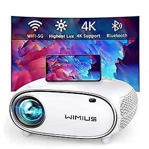 4K Projector with WiFi and Bluetooth 5.2, WiMiUS Newest P60 480 ANSI Lumens Portable Projector Dust Proof Supports 4P/4D Keystone, 50% Zoom, PPT, 200000H LED for Smartphone, Laptop, PS5, TV Stick