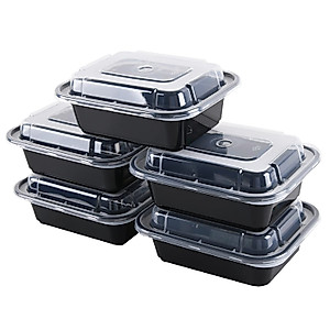 Table King 5-Pack Small Rectangular Plastic Meal Prep Containers with Lids, Reusable Food Storage Containers, Disposable Lunch Boxes, BPA Free, Freezer, Microwave & Dishwasher Safe (12 OZ)