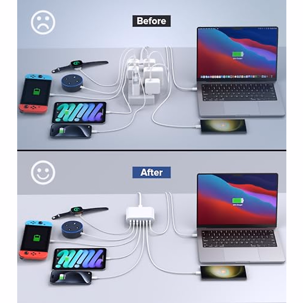 185W USB C Fast Charger Block, 7 Port USB C Charger Charging Station Hub Brick Multiport Charger Laptop Power Adapter for MacBook Pro Air iPad Pro iPhone 15 14 13 12 Galaxy Note S23 Pixel Steam Deck