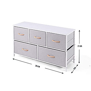 ROMOON Dresser Organizer with 5 Drawers, Fabric Storage Drawer Unit, Dresser Tower for Bedroom, Hallway, Entryway, Closets, Nurseries - Gray