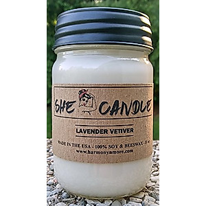 Best She Candle - Modern Farmhouse 100% Soy & Beeswax - Stress Relief Gift - Aromatherapy - 11 Oz - Handmade in The USA - Lavender Vetiver Scent