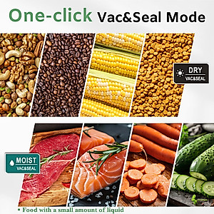 KVSK Vacuum Sealer Machine, 6-in-1 Compact Food Sealer Automatic Air Sealing System For Food Storage With Cutter and 11" x 9.8' Black Roll, One-Click Dry & Moist Vac Seal Mode